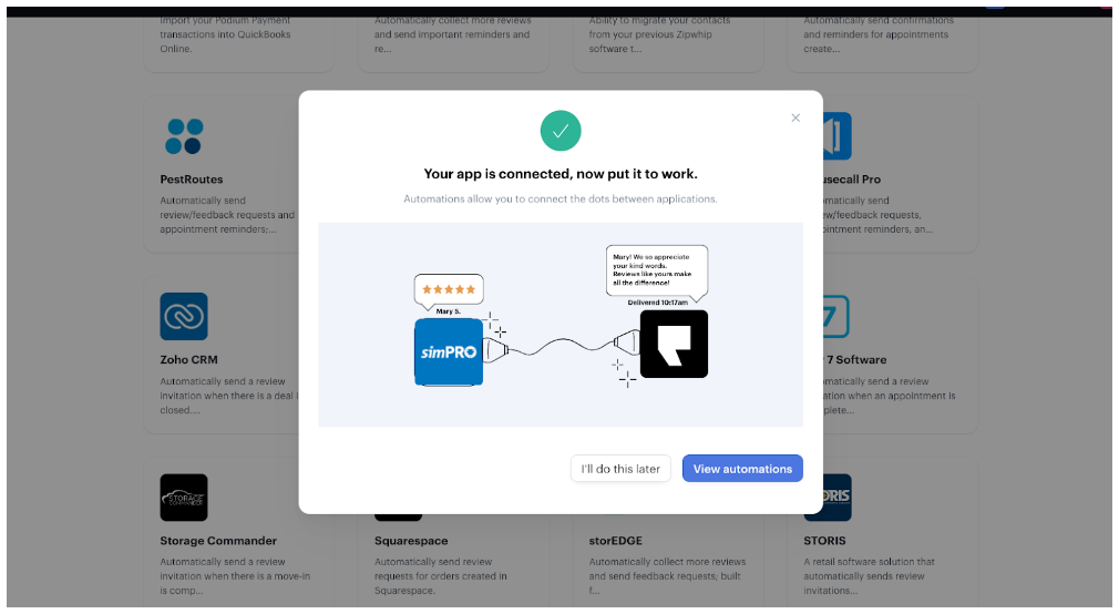 Connecting simPRO to Podium