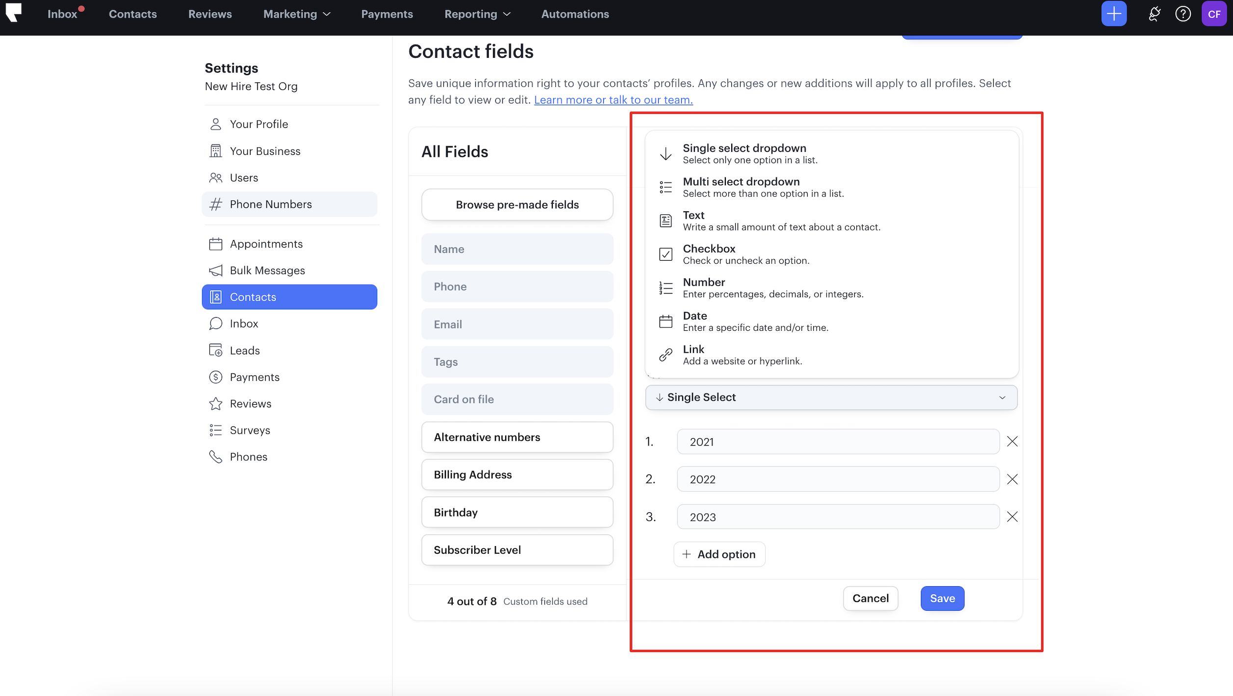 Creating Custom Contact Fields