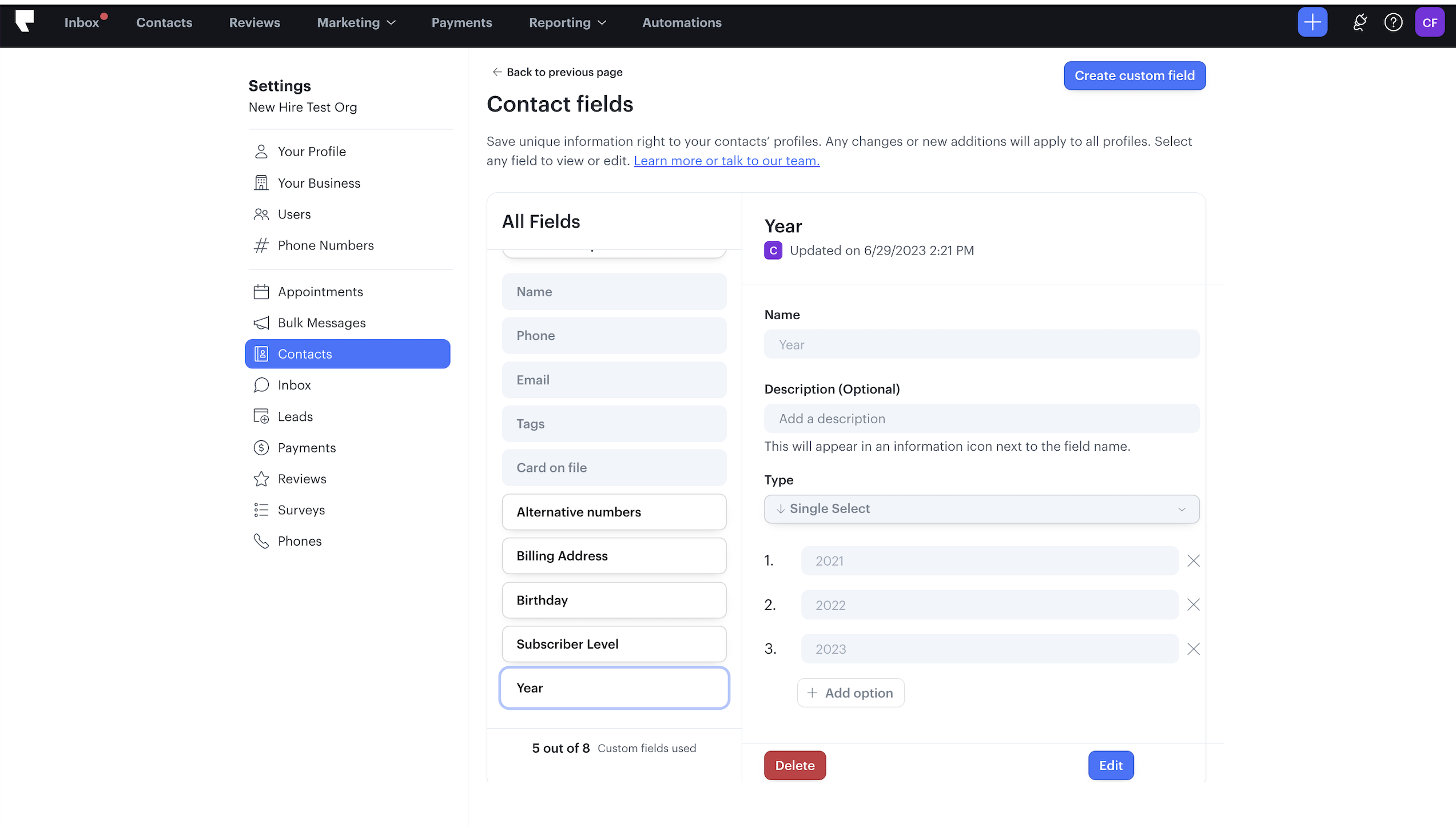 Creating Custom Contact Fields