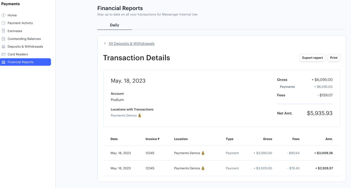 Podium Payments Reports