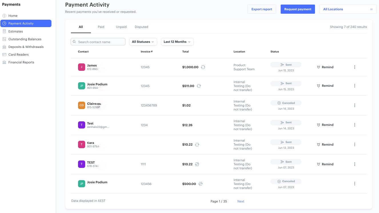 Podium Payments Reports
