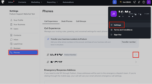 Podium Phones Settings