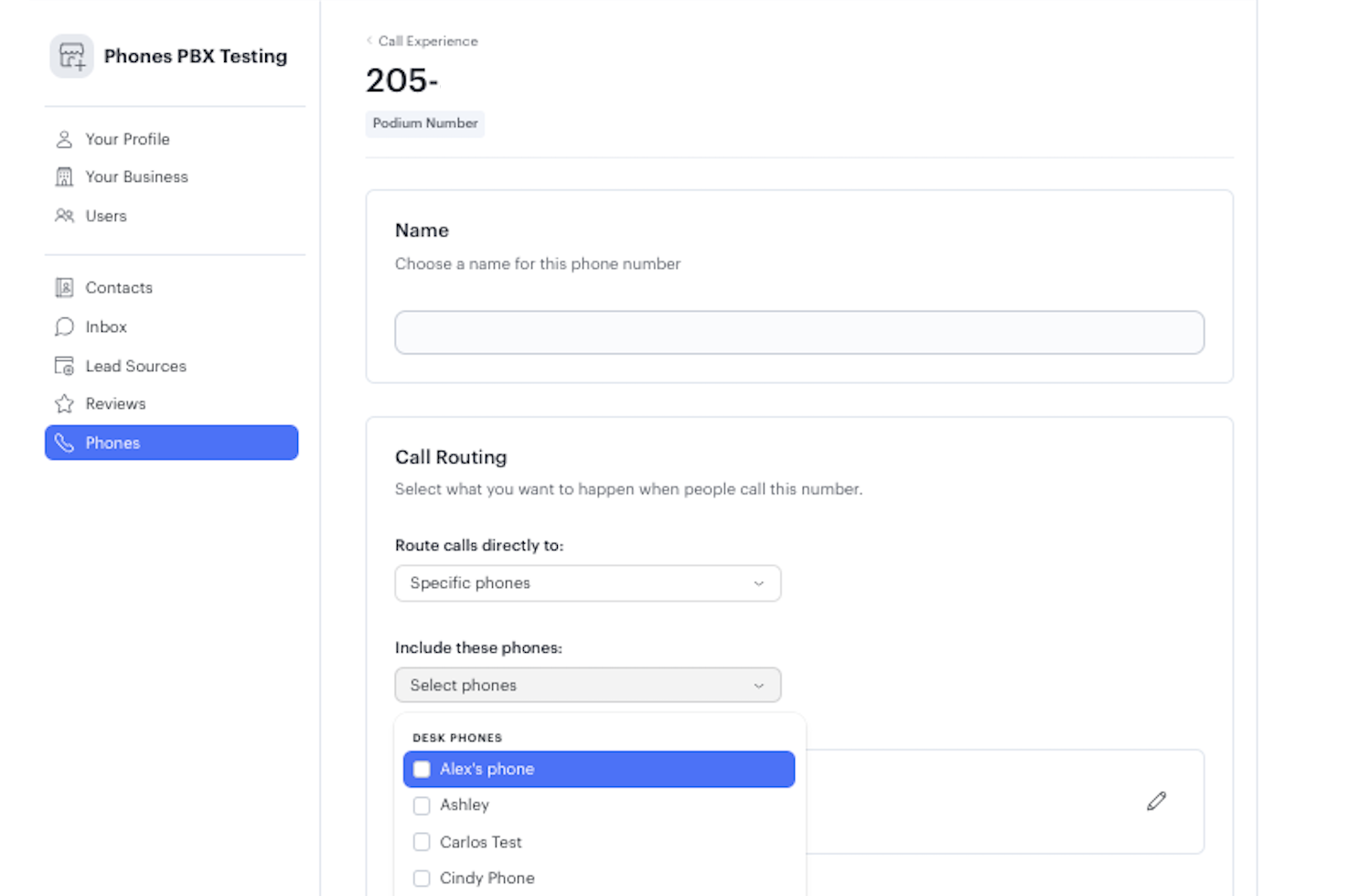 Podium Phones Settings