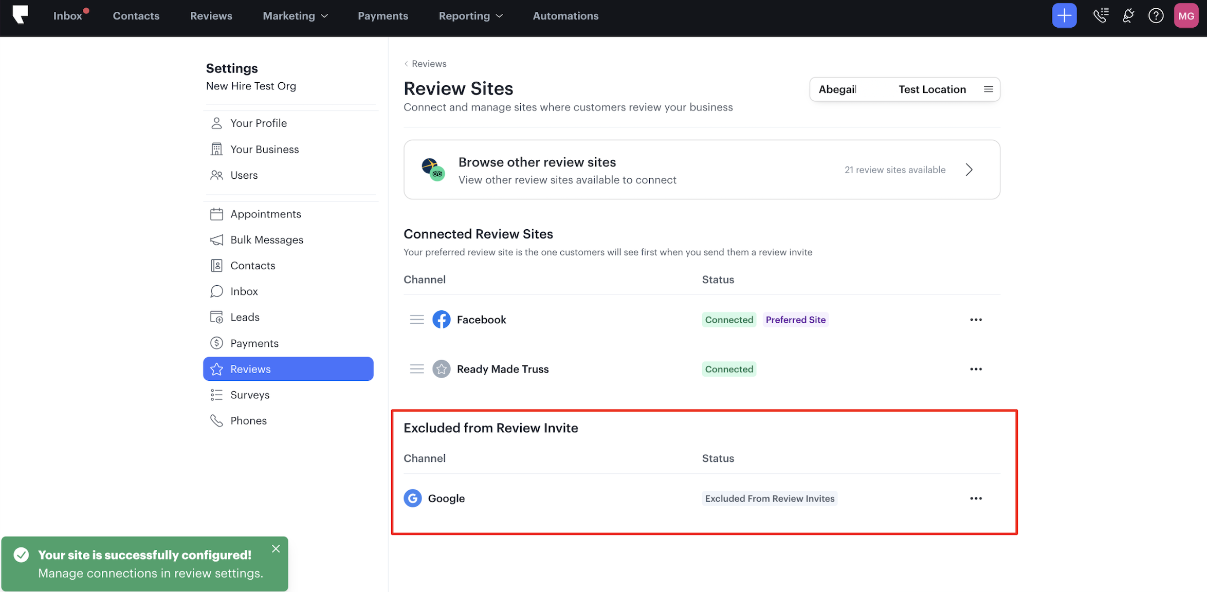 Managing Review Sites