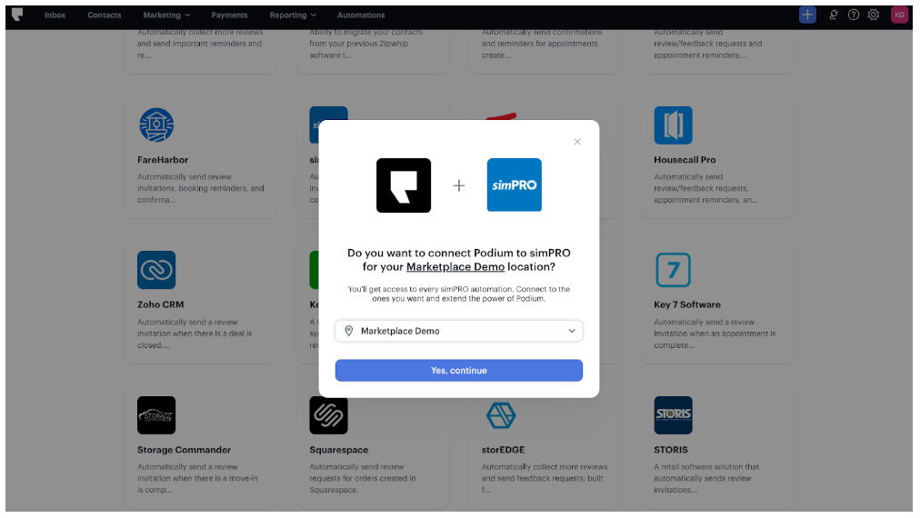 Connecting simPRO to Podium