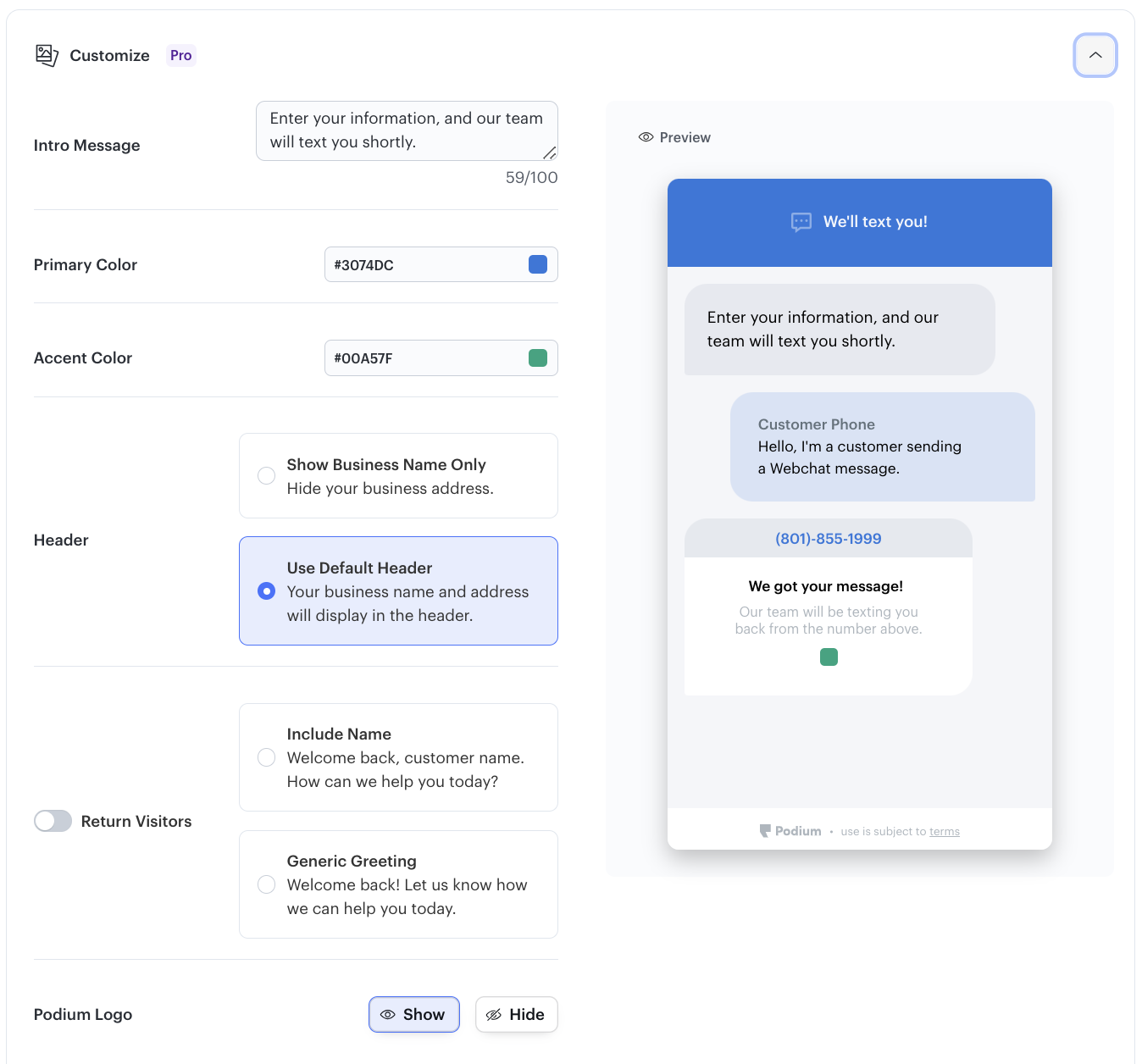 Customizing Your Podium Webchat Widget